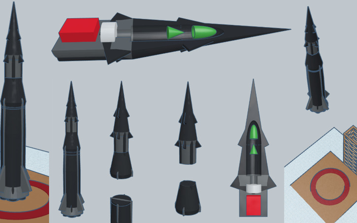 3D design 3 stage nuclear rocket - Tinkercad