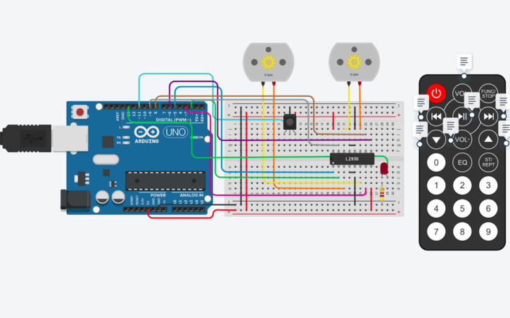 Circuit design Arduino IR Robot - Tinkercad