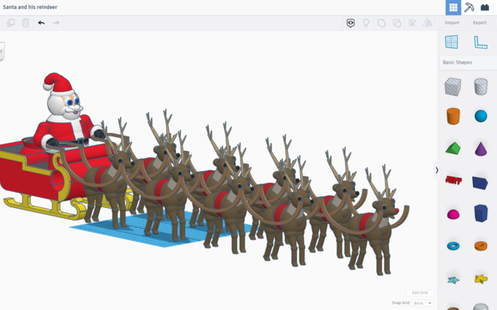 3D design Santa and his reindeer - Tinkercad