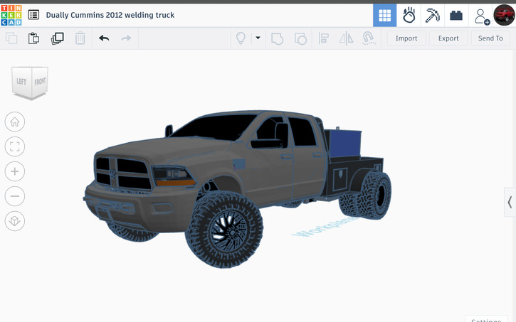 3D design Dually Cummins 2019 welding truck - Tinkercad
