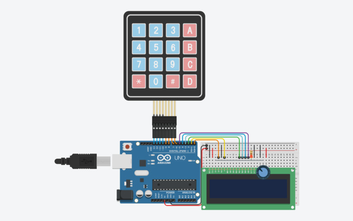 Circuit design Keypad, LCD and Arduino - Tinkercad