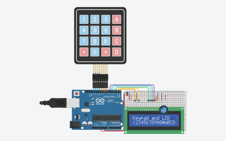 Circuit design Keypad, LCD and Arduino - Tinkercad