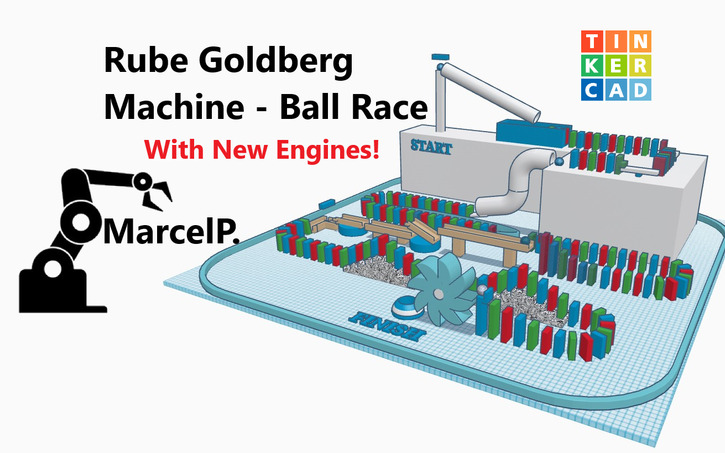 3D design Rube Goldberg Machine - Ball Race - Tinkercad